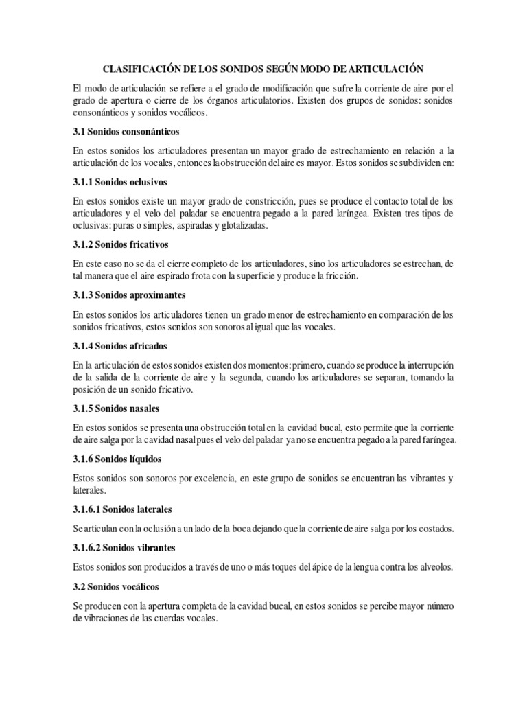 Clasificación de Los Sonidos Según Modo de Articulación | PDF