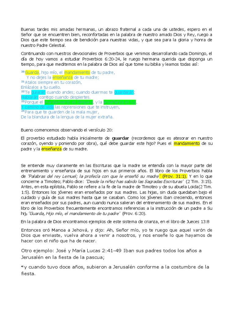 Estudio Proverbios 6 20 24 | PDF | Biblia | Cristo (título)