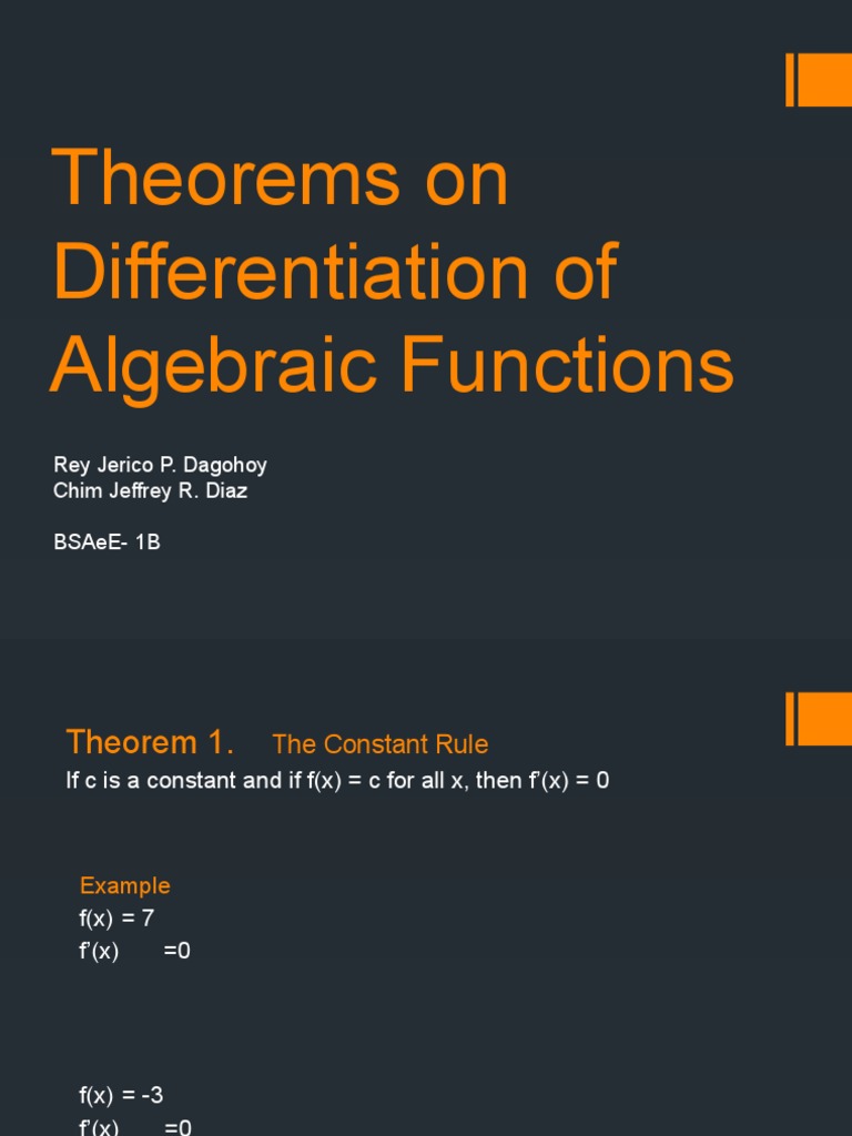 Differentiation Theorems for Algebraic Functions | PDF | Derivative ...
