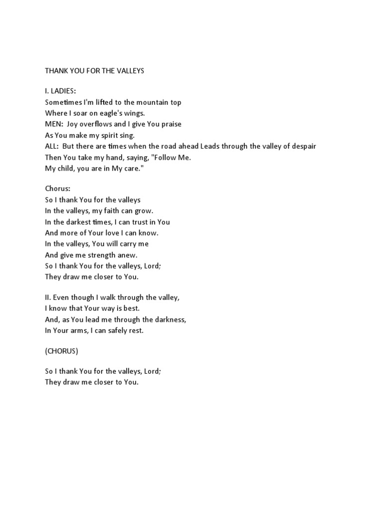 Thank You For The Valleys | PDF