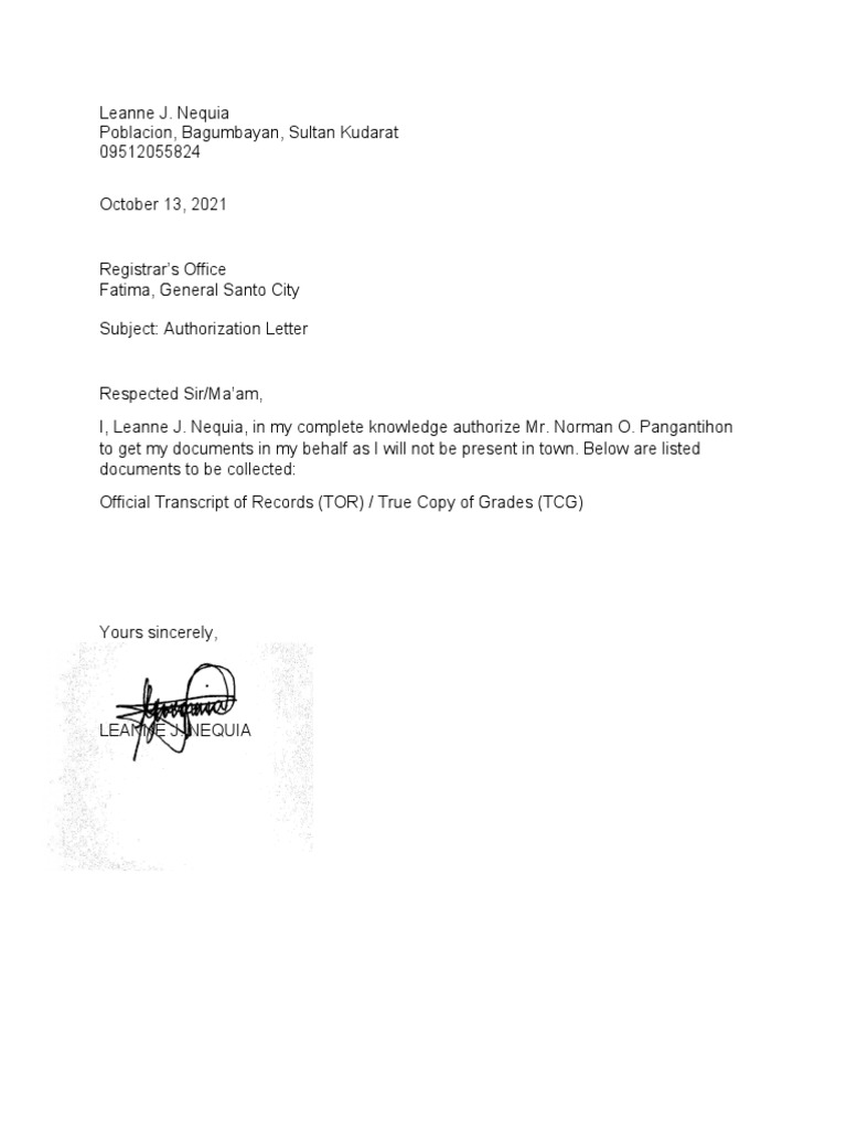 Authorization Letter | PDF
