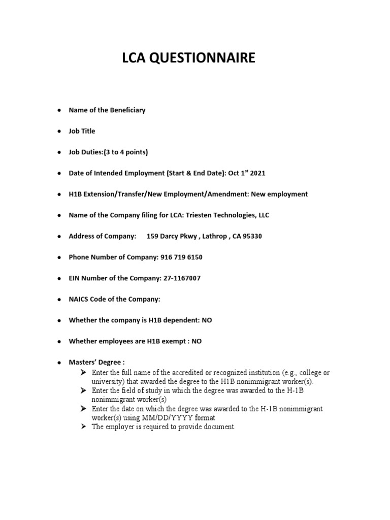 Lca Questionnaire | PDF