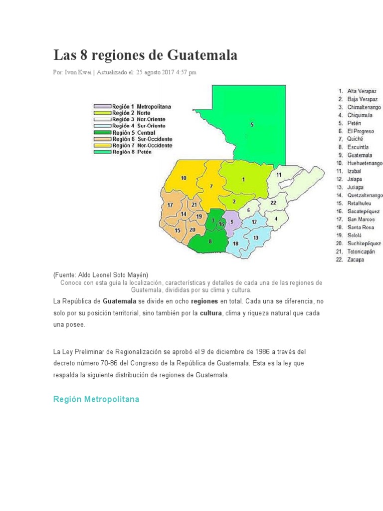 Las 8 Regiones de Guatemala | PDF | Guatemala | Centroamérica