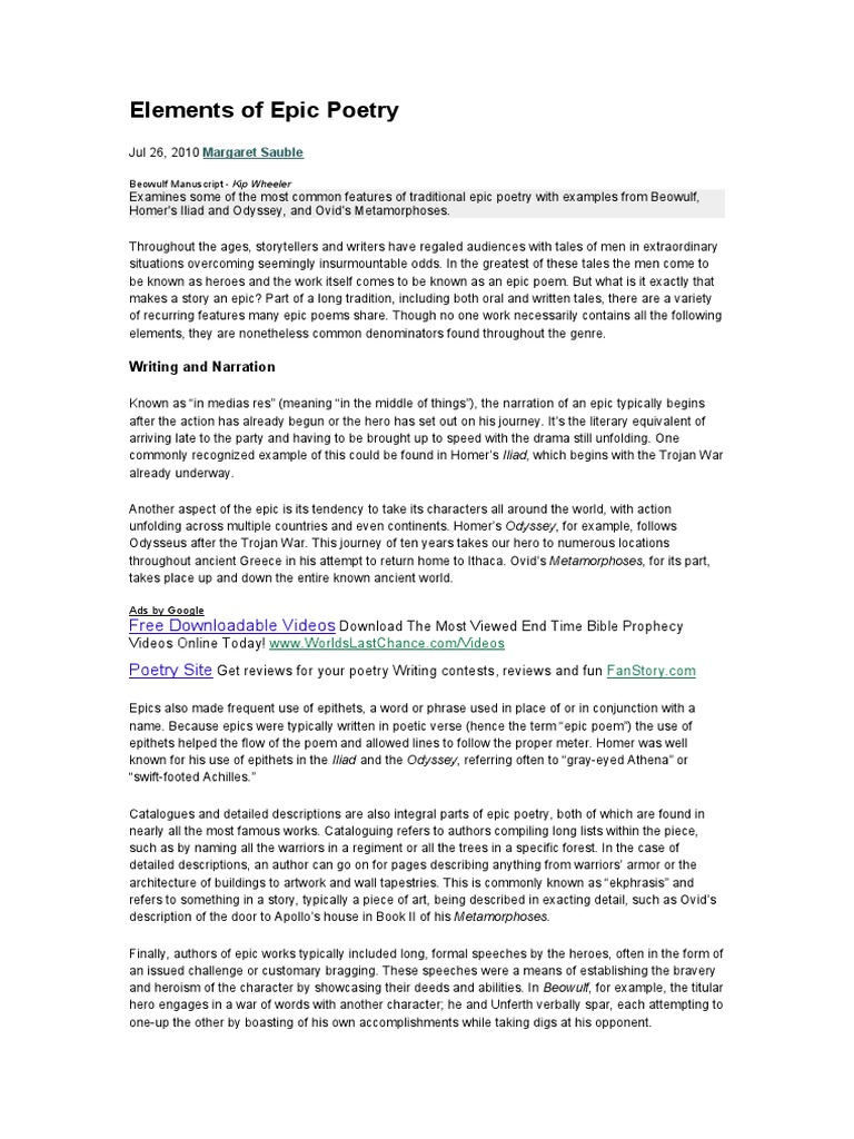 Elements of Epic Poetry | Download Free PDF | Epic Poetry | Poetry