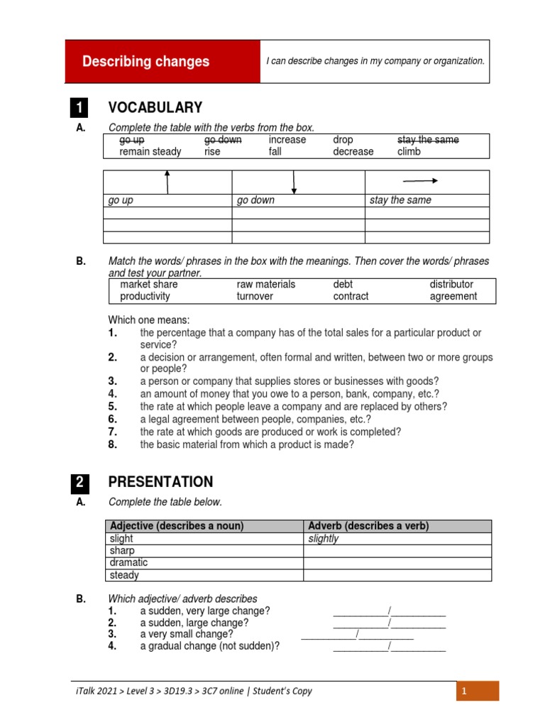 Vocabulary: Describing Changes | Download Free PDF | Adverb | Verb