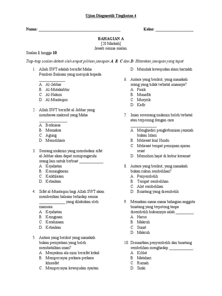 Ujian Diagnostik T4 | PDF