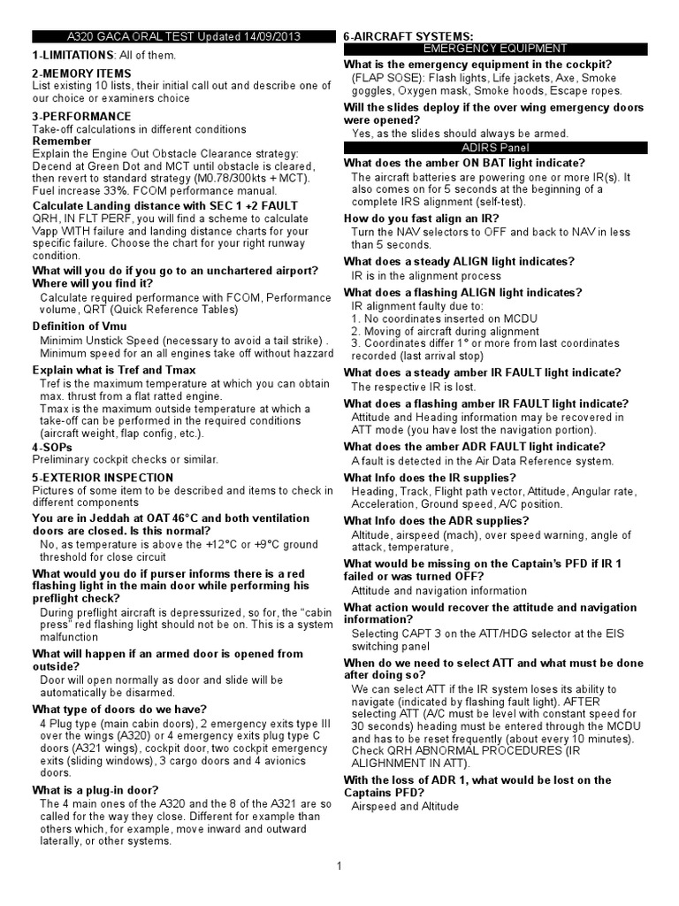 A320 GACA ORAL TEST Updated 14/09/2013 Emergency Equipment | PDF ...