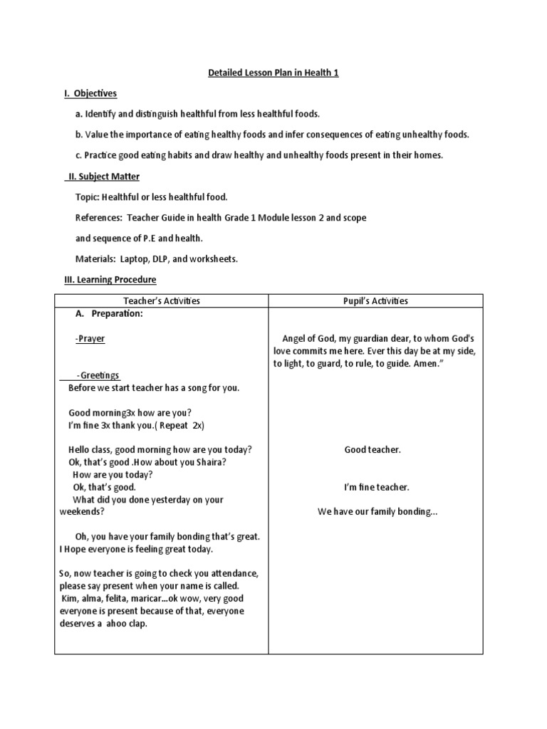 Detailed Lesson Plan in Health 19 | Download Free PDF | Foods | Healthy ...