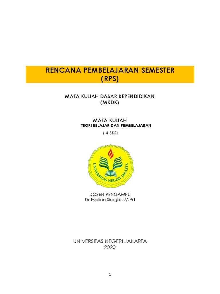 RPS Teori Belajar Pembelajaran 2020 | PDF