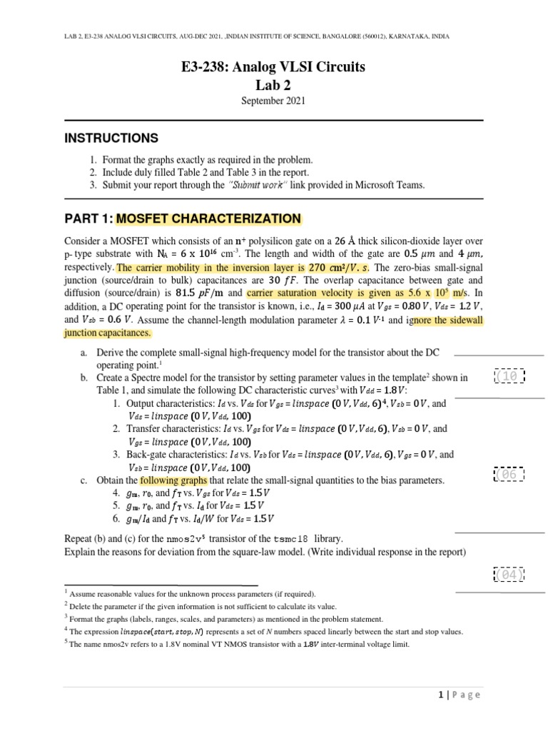 Analog VLSI Circuits Lab Report | PDF | Amplifier | Mosfet