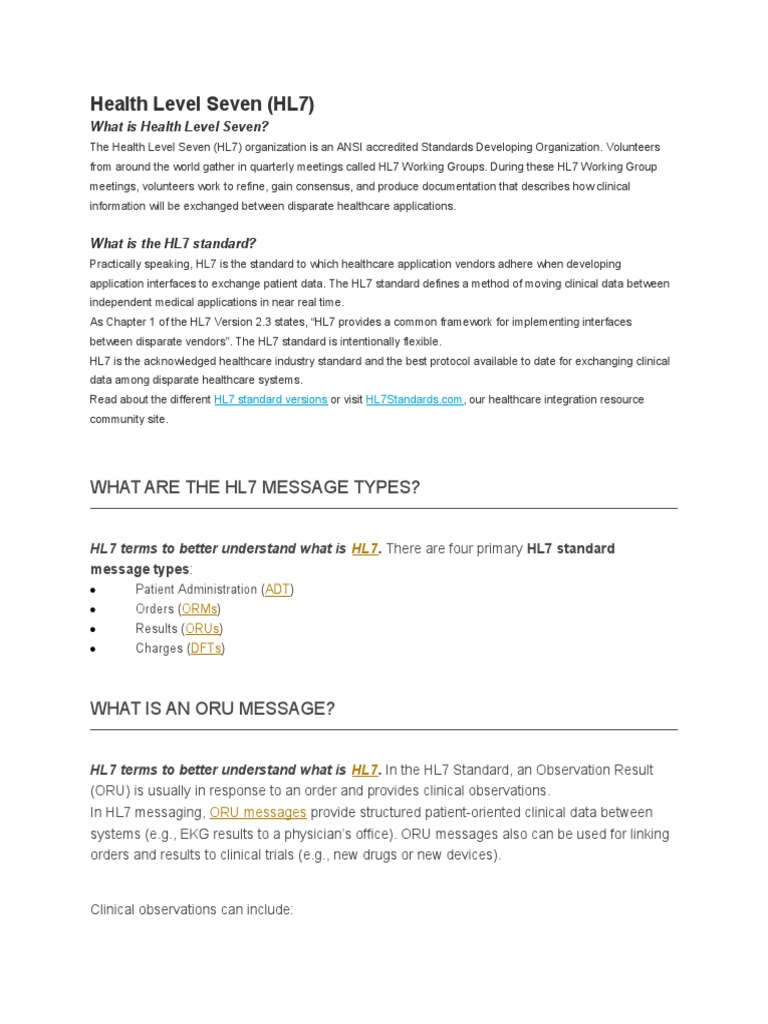 Types of Messages in HL7 | PDF | Data | Information Technology
