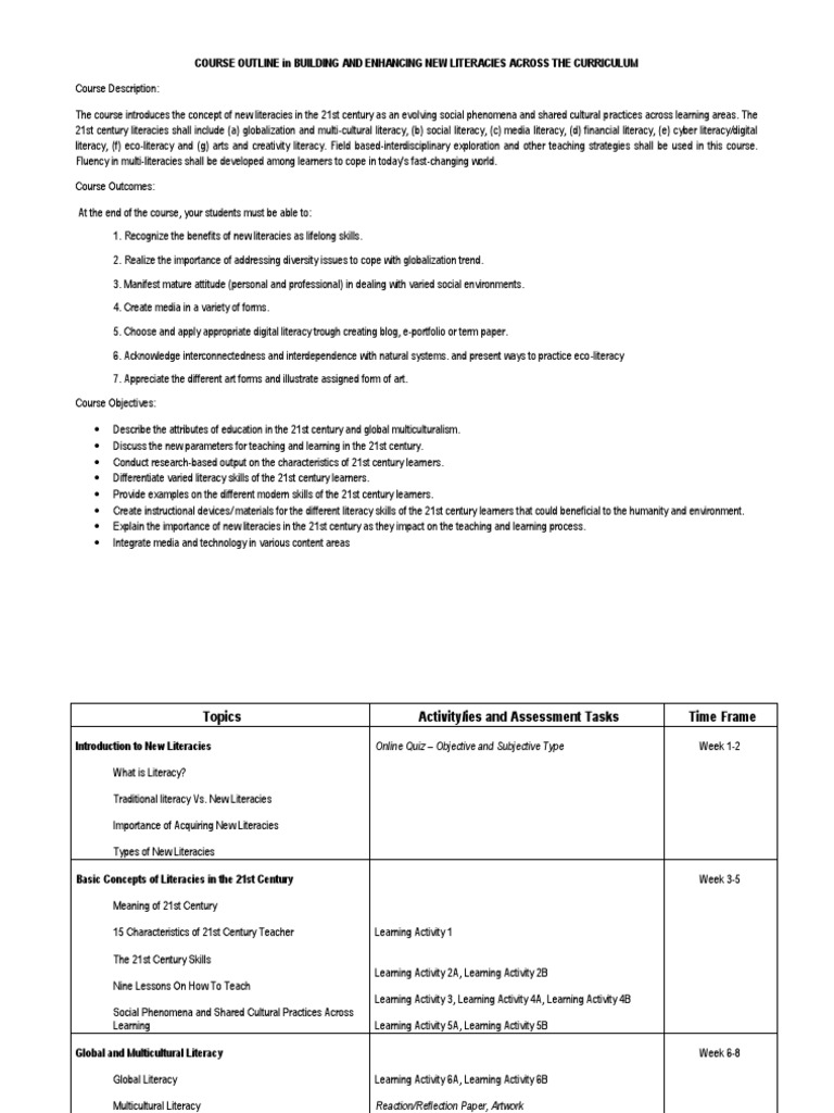 Course Outline in Building and Enhancing New Literacies Across The ...