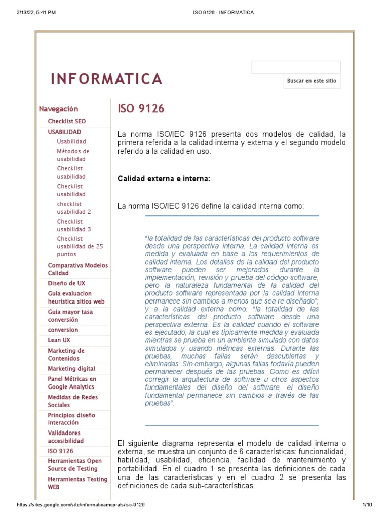 Iso 9126 - Informatica | PDF | Software | Usabilidad