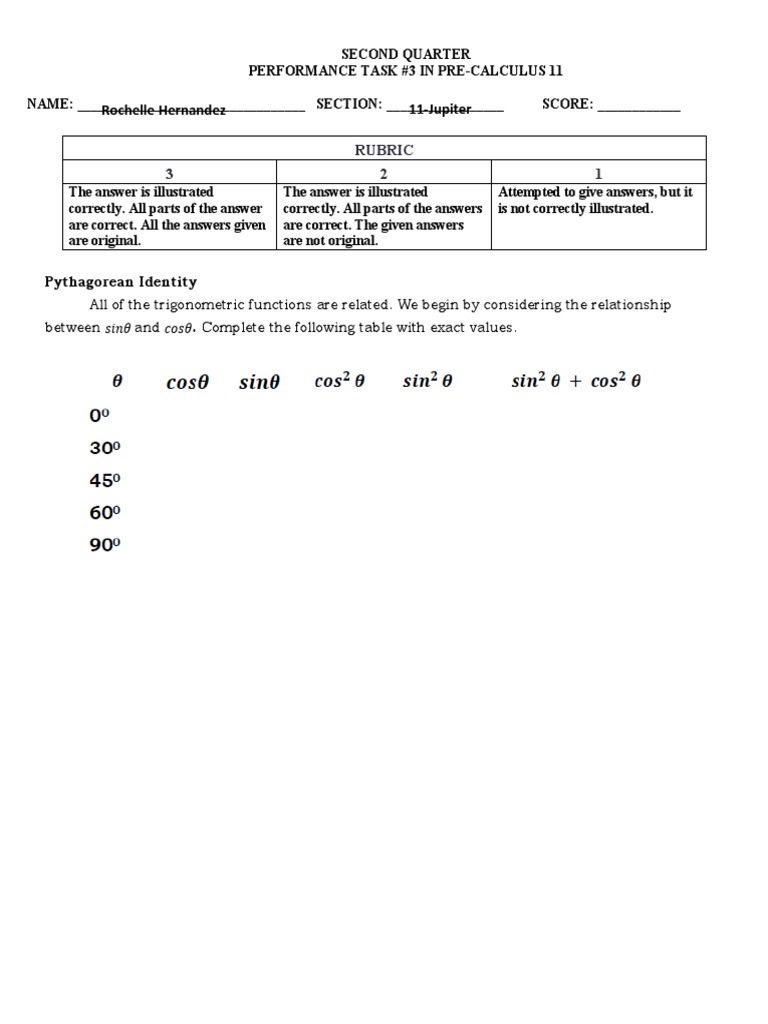 Pre-Calculus 11 Performance Task 3 | PDF