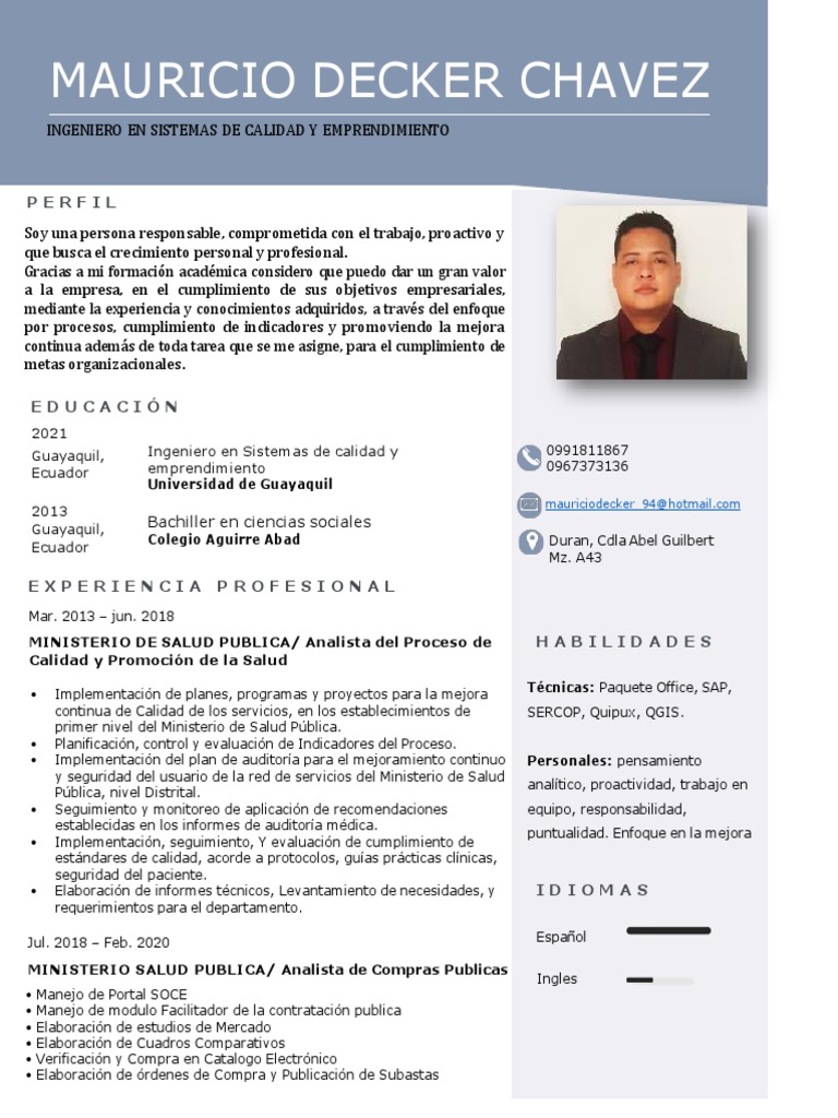 Curriculum Mauricio Decker C | PDF | Iniciativa empresarial | Planificación