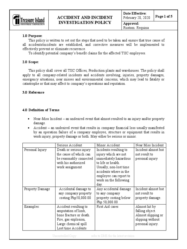 Accident and Incident Investigation Policy | PDF | Safety | Employment