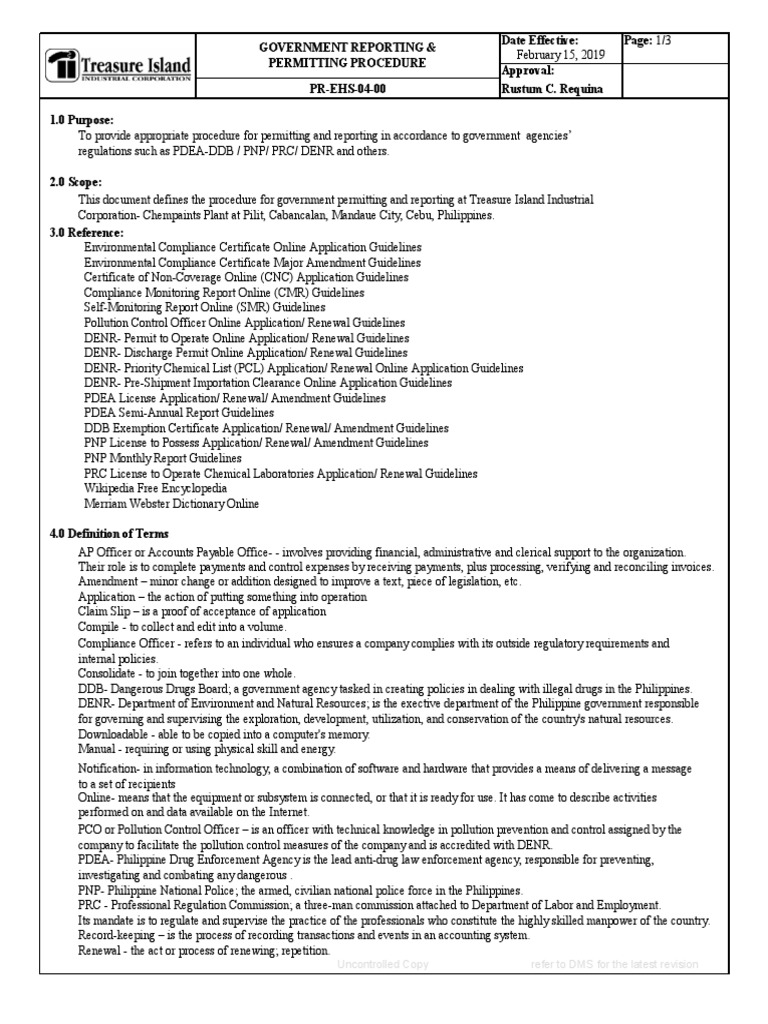 Pr-Ehs-04-Government Reporting and Permitting Procedure | PDF
