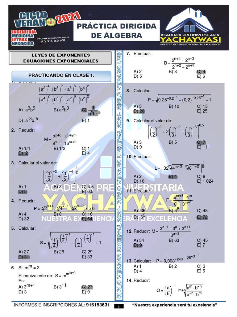 Ejercicios de Álgebra para Verano 2021 | PDF