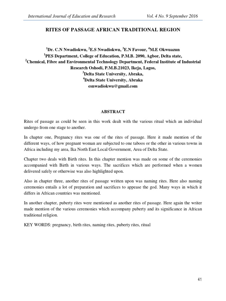 Rites of Passage in African Tradition: An Analysis of Pregnancy, Birth ...