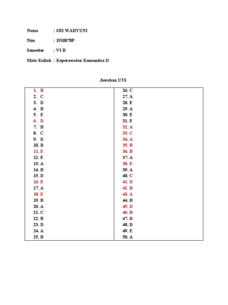 Lembar Jawaban UTS | PDF