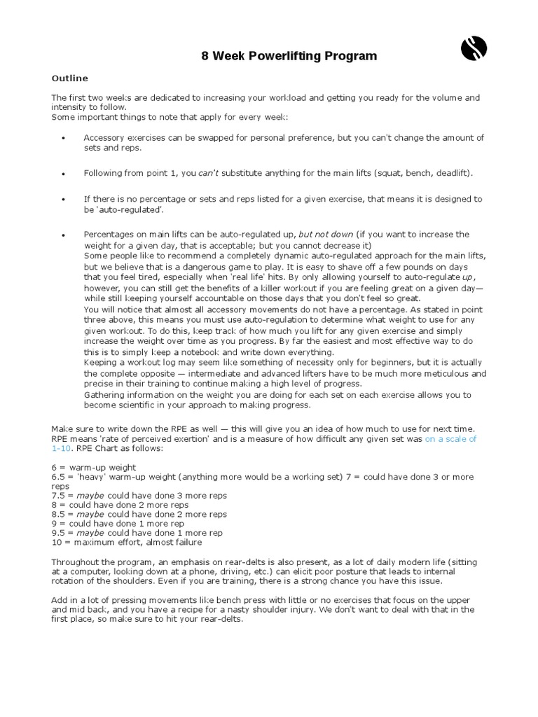 Stanza Fitness 8 Week Powerlifting Program | PDF | Weight Training ...