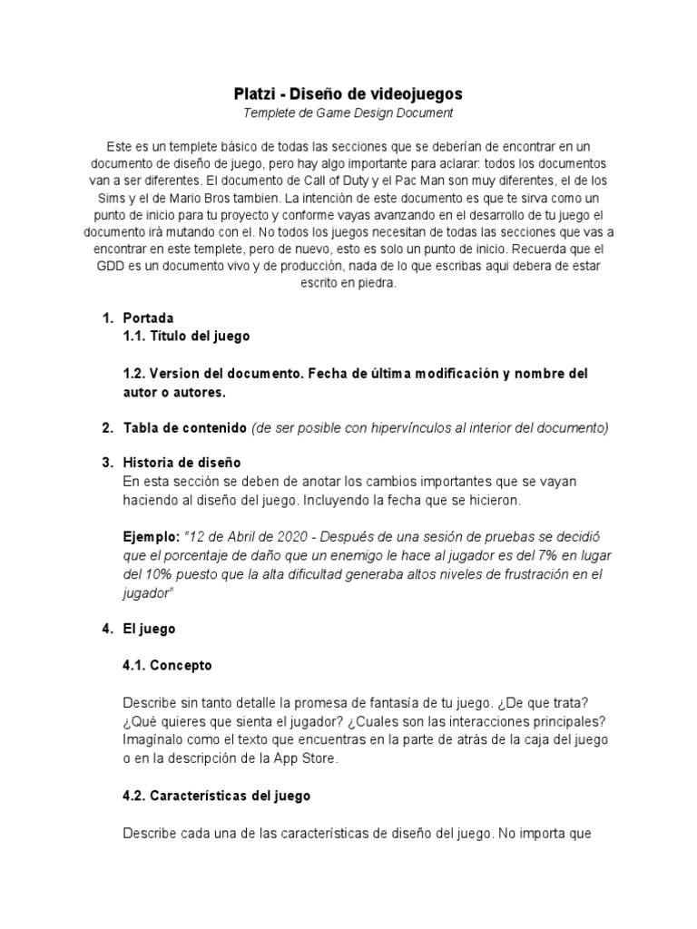 Game Design Document Template | PDF