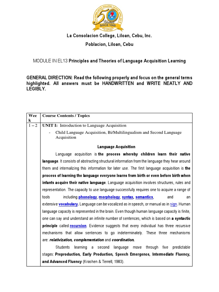 Principles of Language Acquisition Module | PDF | Language Acquisition ...
