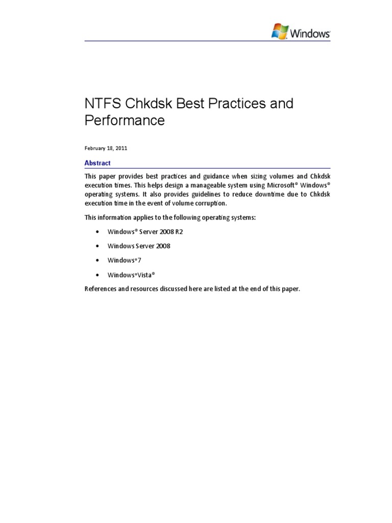 NTFS CHKDSK Best Practices and Performance | PDF | Data Management ...
