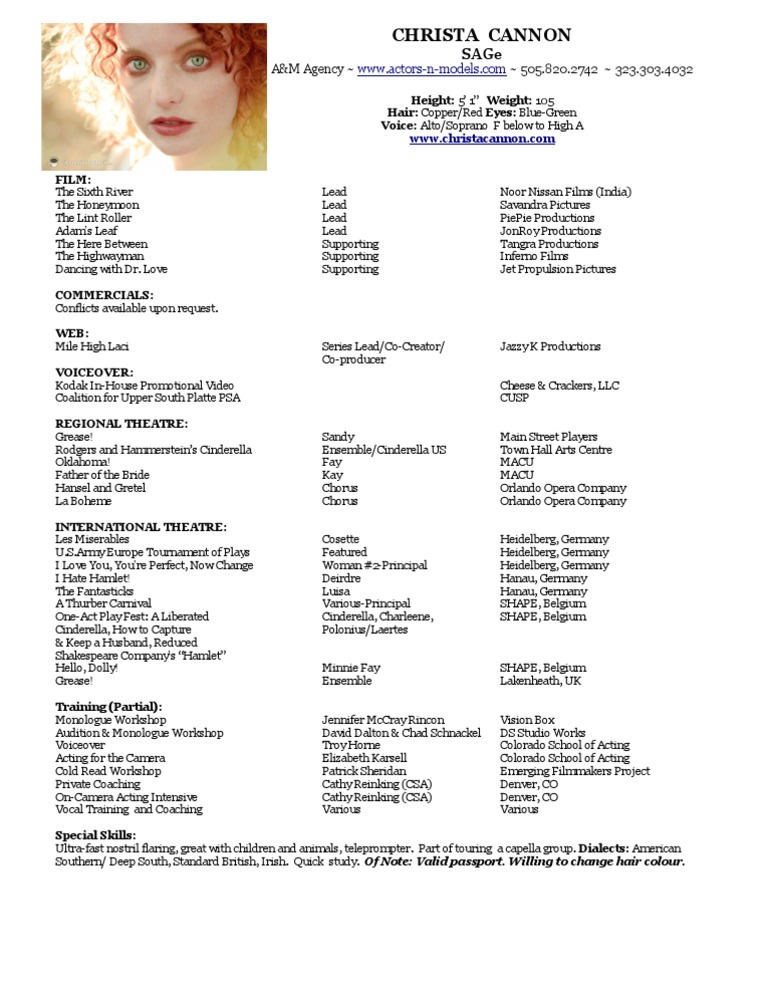 Christa Cannon: Actress & Voiceover Talent | PDF | Performing Arts ...