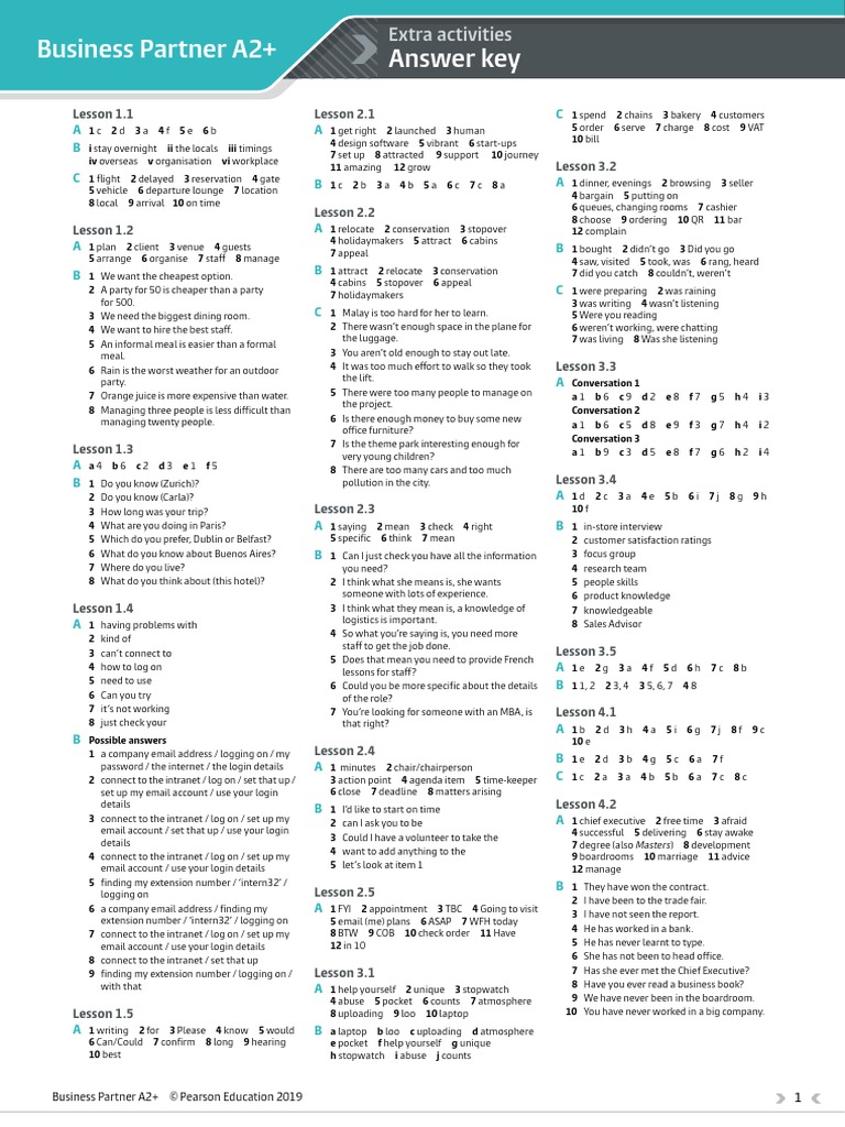 Business Partner A2+ Answer Key: Extra Activities | PDF | Economies