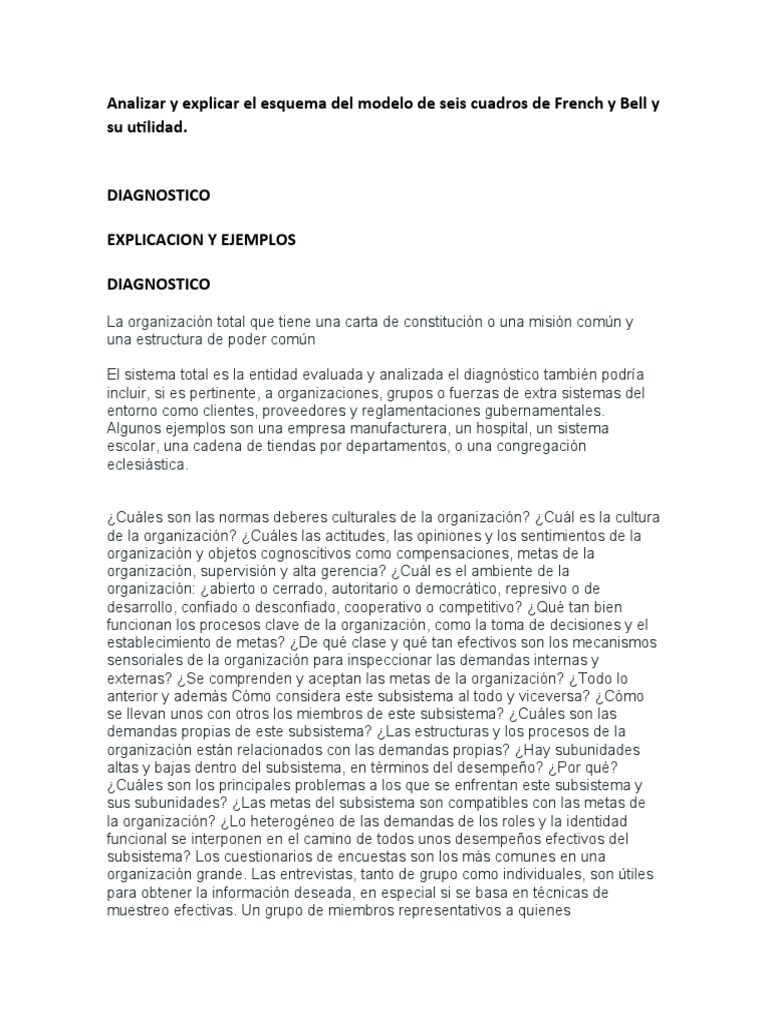 Analizar y Explicar El Esquema Del Modelo de Seis Cuadros de French y ...