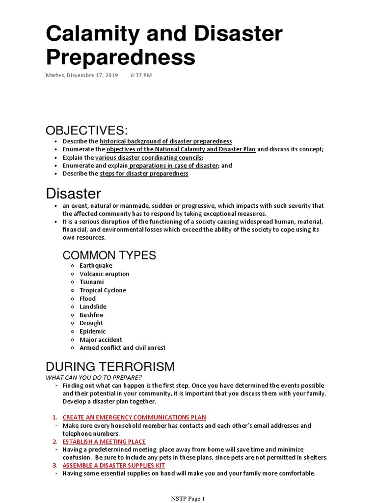 NSTP - Calamity and Disaster Preparedness | PDF | Emergency Management