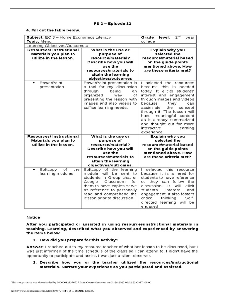 Fs 2 Episode 12 | PDF | Teachers | Learning