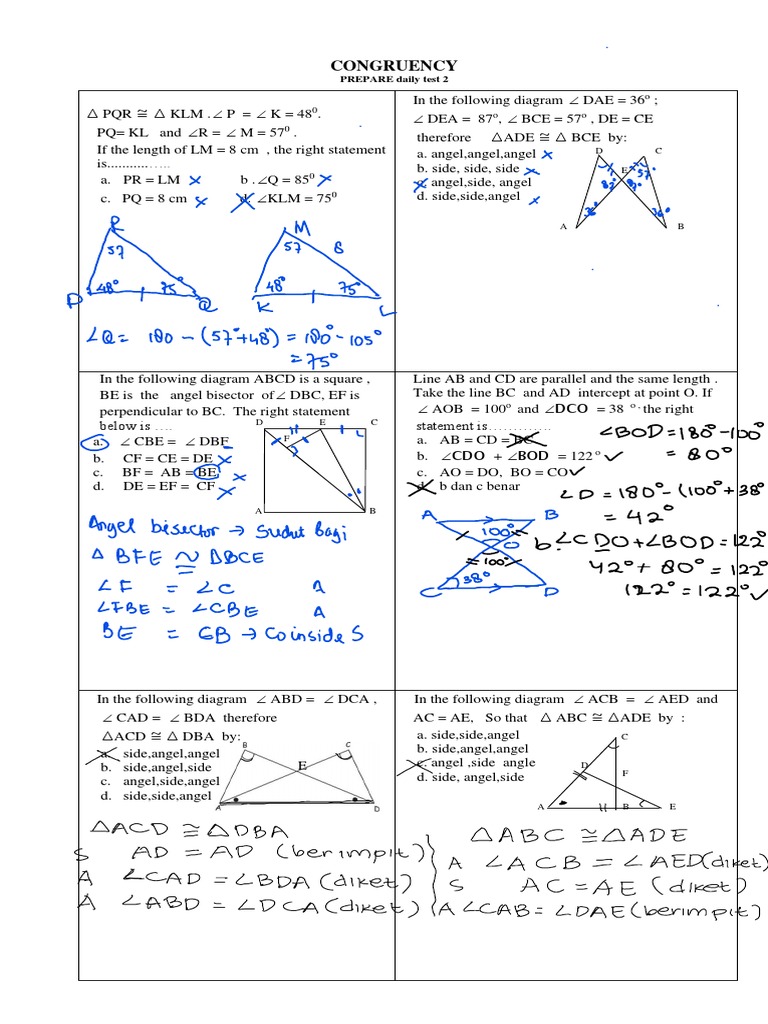 Exercise Congruency Prepare Daily Test | PDF | Triangle | Euclidean ...