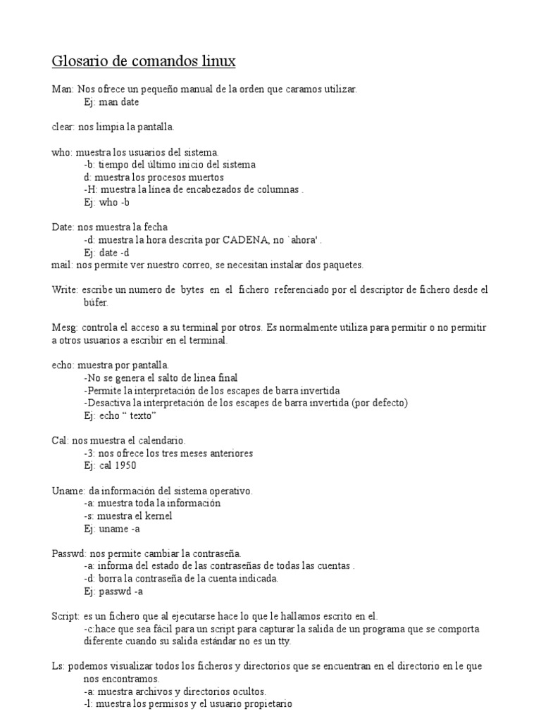 Glosario de Comandos | PDF | Archivo de computadora | Software utilitario