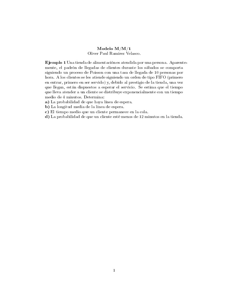 Ejemplos Modelo MM1 | PDF