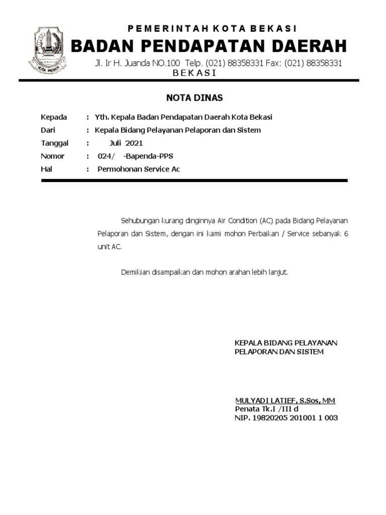 Nota Dinas Perbaikan AC | PDF