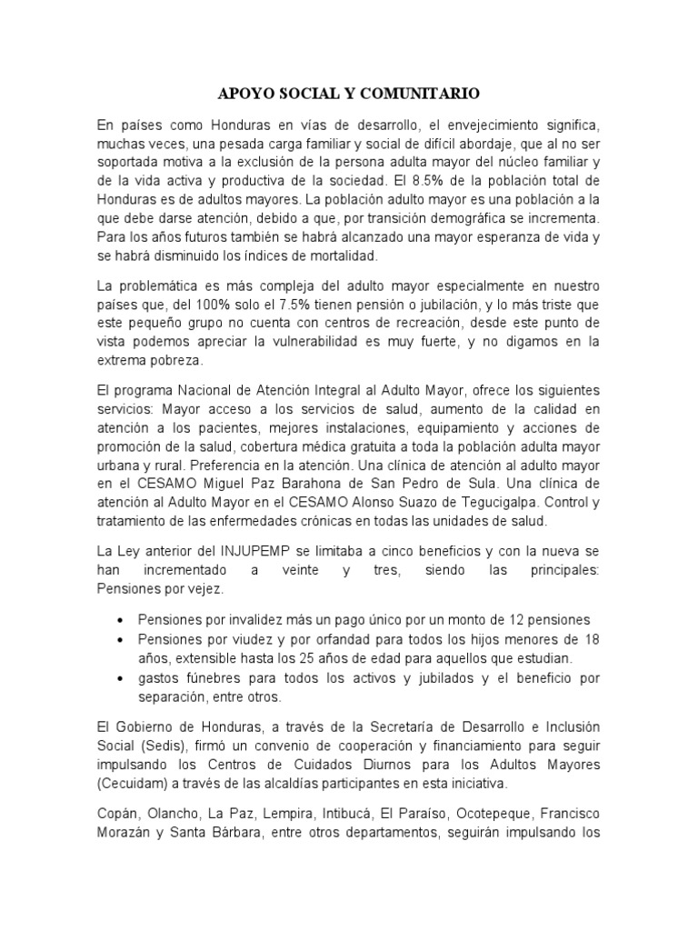 Apoyo Social y Comunitario en Honduras Jenncy Portillo | PDF | Vejez ...