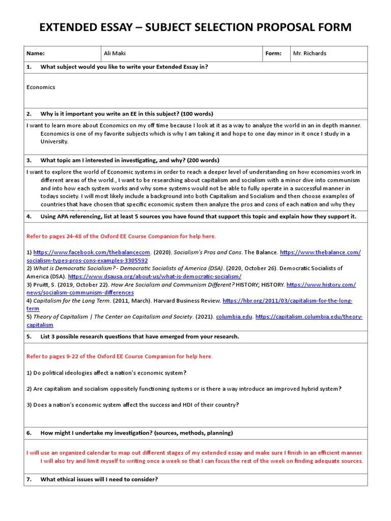 Basic Extended Essay Research Proposal Form | PDF | Socialism ...