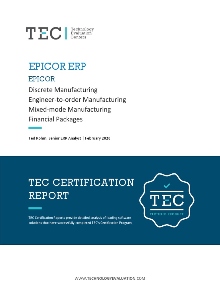 Epicor Erp: Tec Certification | PDF | Enterprise Resource Planning ...