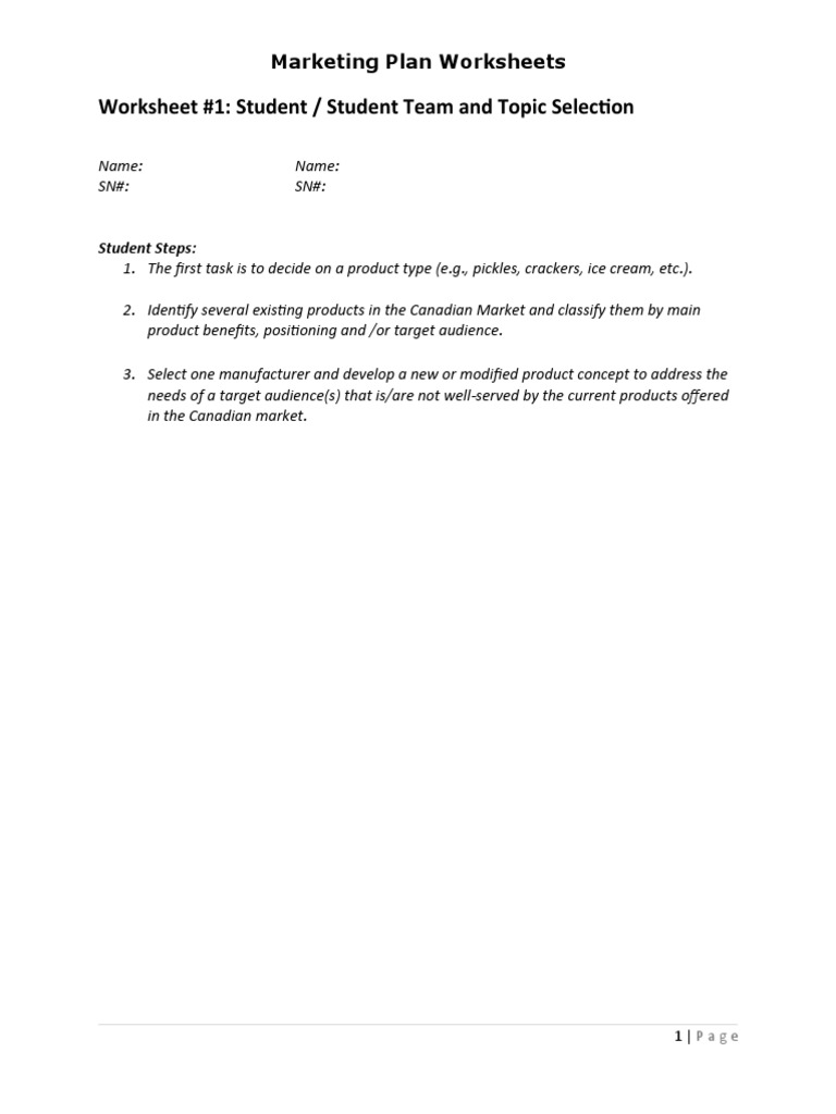 Marketing Plan Worksheets for Product Development | PDF | Advertising ...