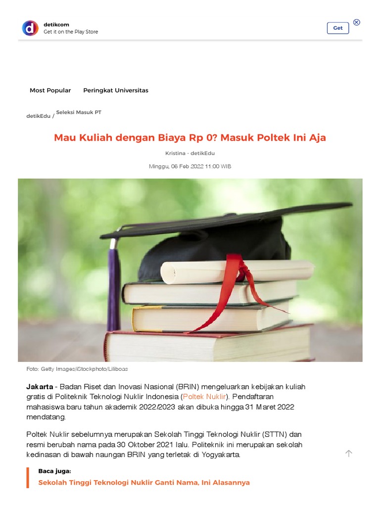 Kuliah Di Poltek Nuklir Rp.0 | PDF