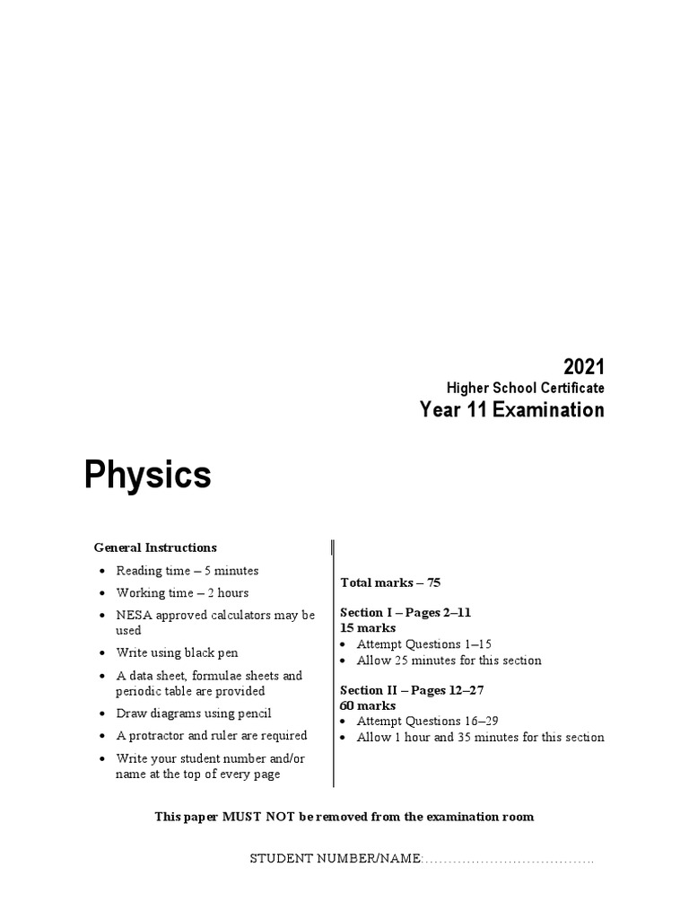 2021 Physics Year 11 | PDF | Force | Momentum