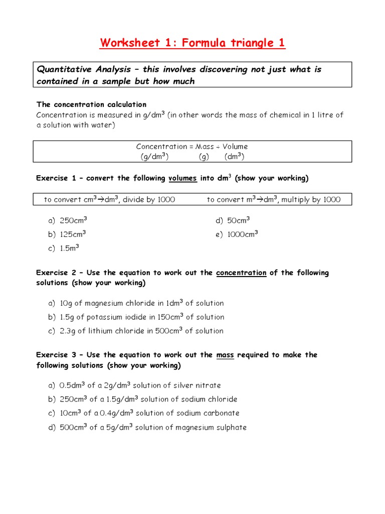 Using The Concentration Calculation Worksheet | PDF