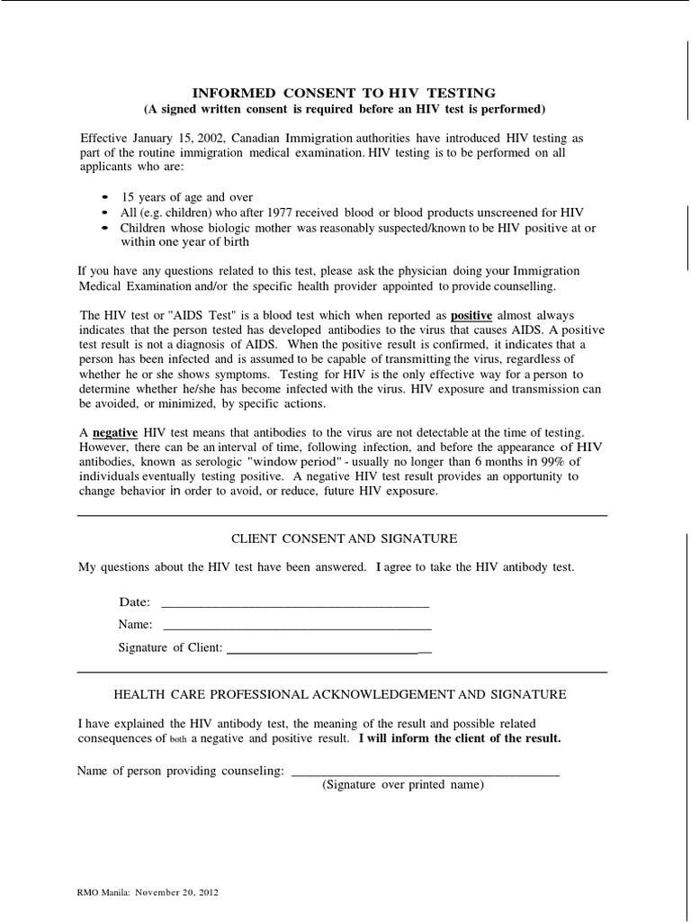 Hiv Consent Form (Canada) | PDF | Diagnosis Of Hiv/Aids | Hiv