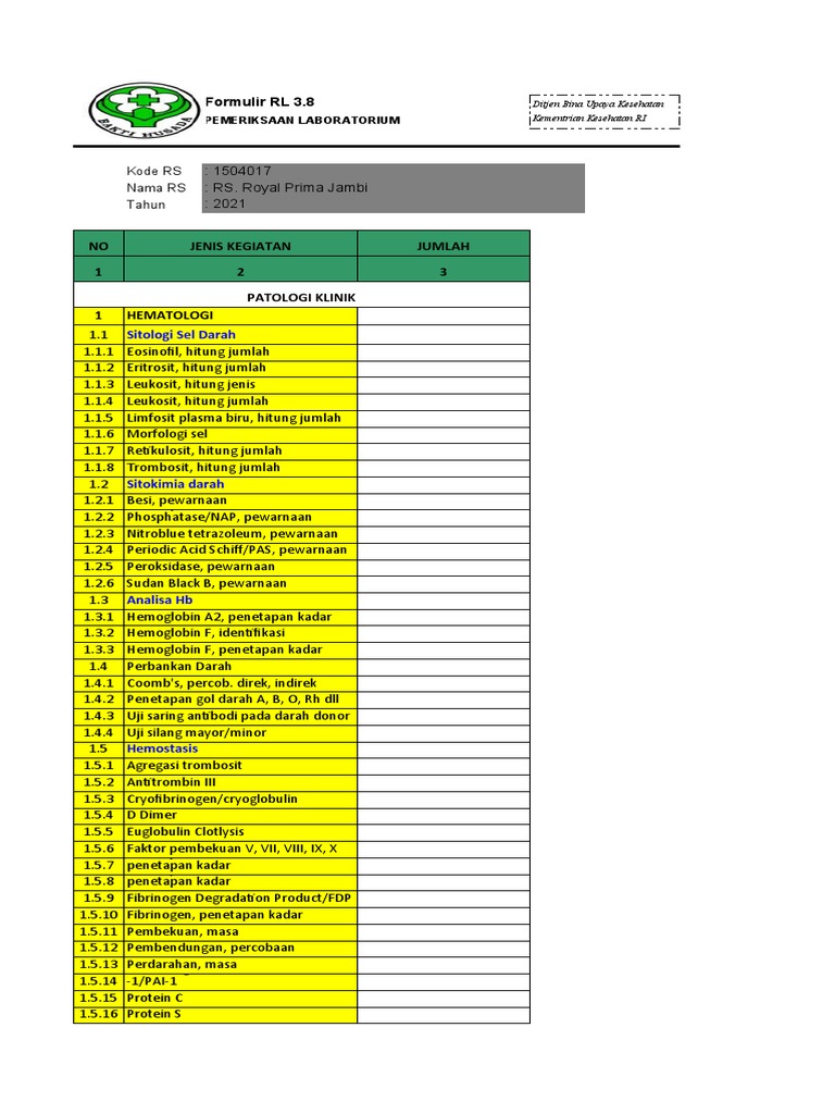 Formulir RL 3.8: Kode RS Nama RS Tahun | PDF