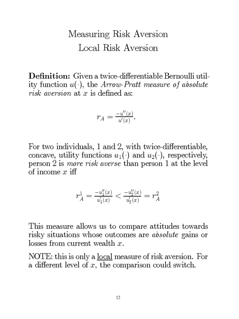 Arrow Pratt Theorem | PDF | Risk Aversion | Utility