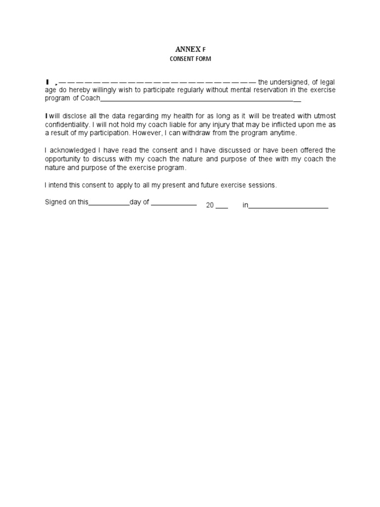 Consent Form for Exercise Program | PDF
