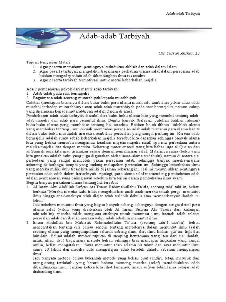 Pentingnya Adab dalam Tarbiyah | PDF