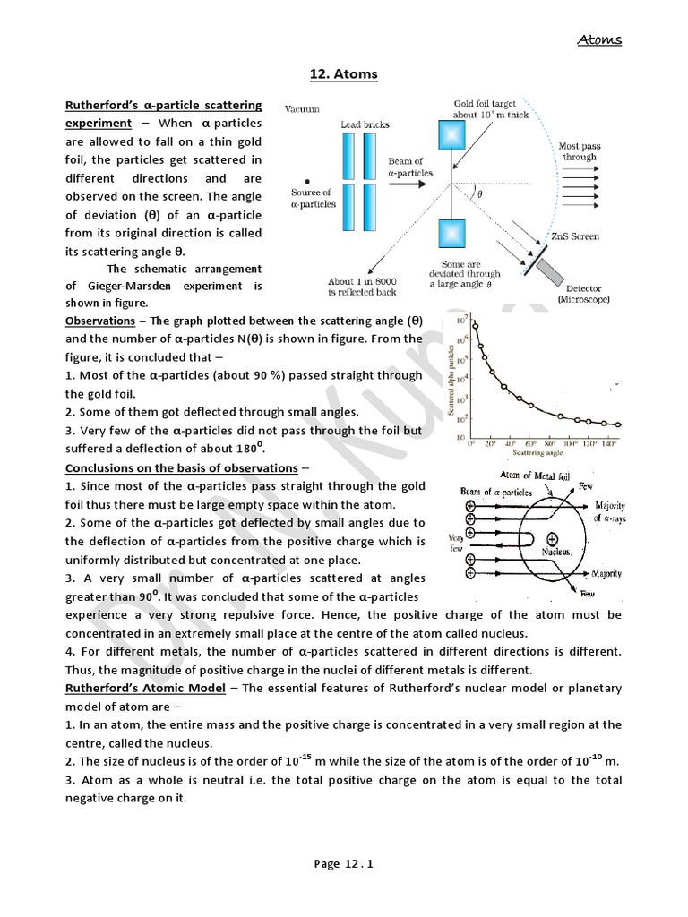 Rutherford's α-particle scattering experiment | PDF | Electron | Atoms